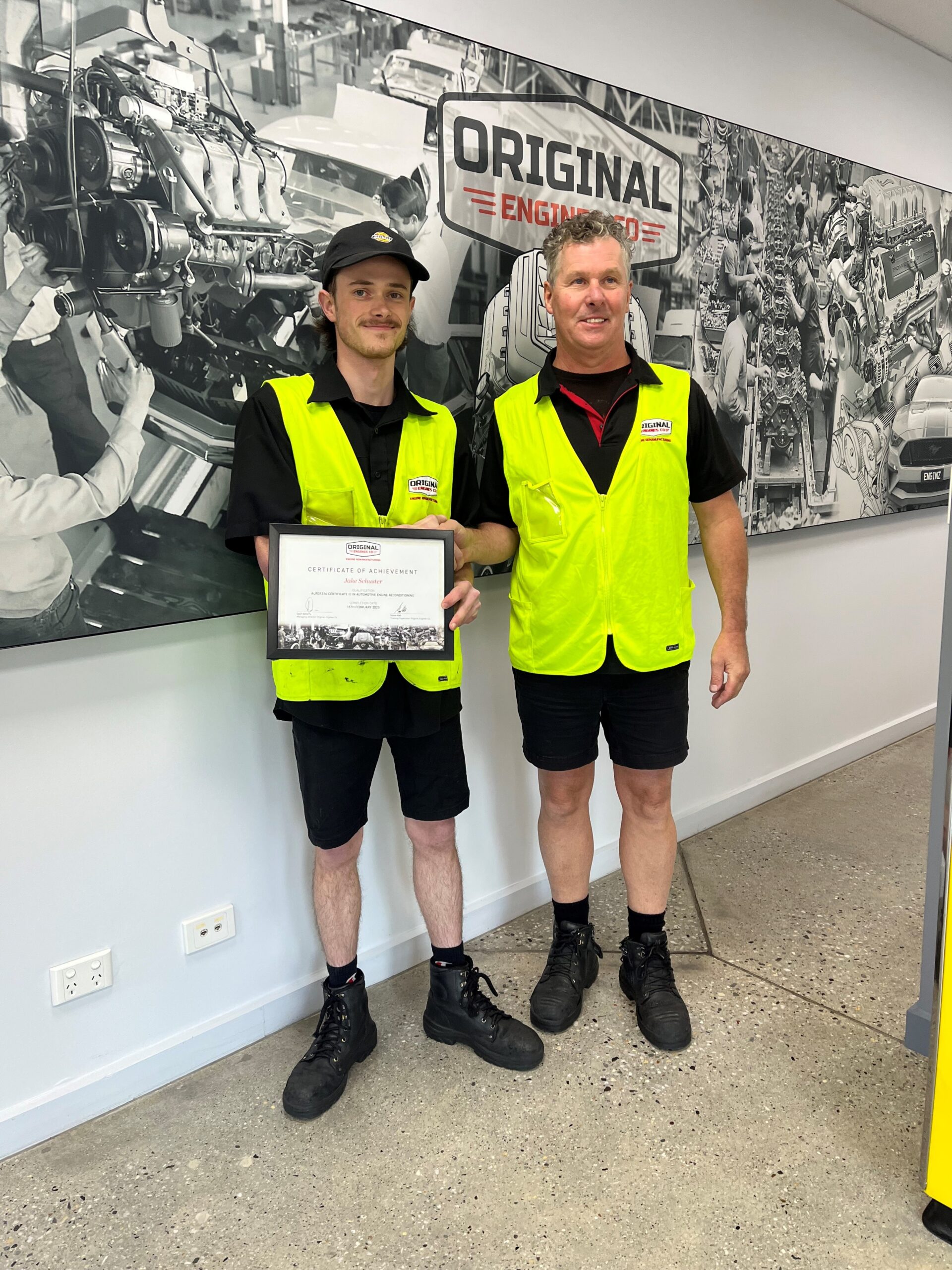 Congratulating Jake Schuster on the completion of his Apprenticeship at Original Engines Co ...